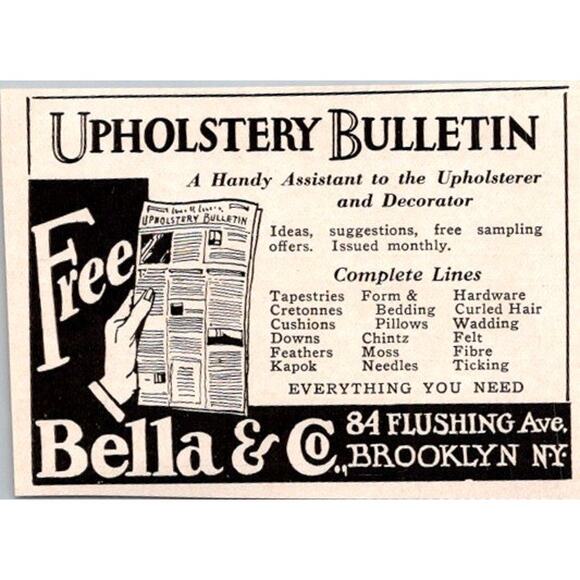 None and/or Unknown | Art | Bella Co Upholstery Bulletin Handy Assistant Brooklyn Ny 929 Ad ...